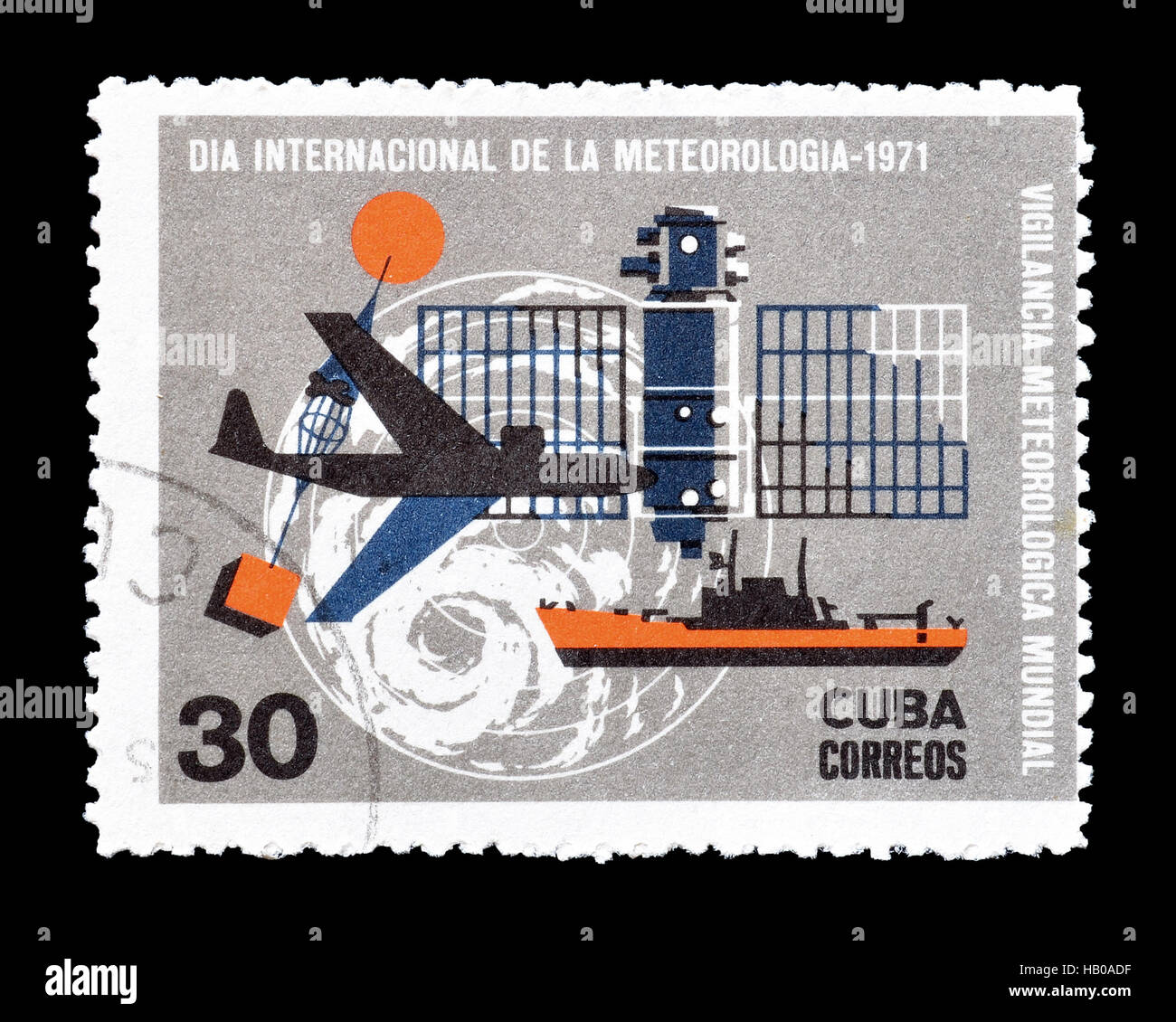 Cancelled postage stamp printed by Cuba, that shows monitoring the ...