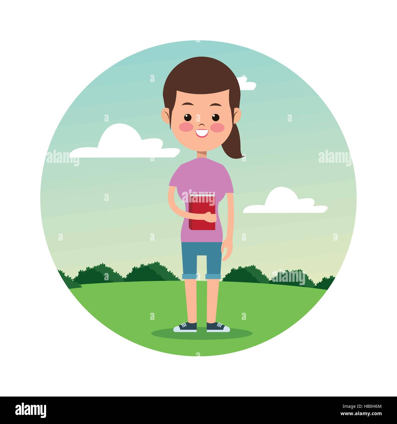 back school girl happy student landscape background Stock Vector Image ...