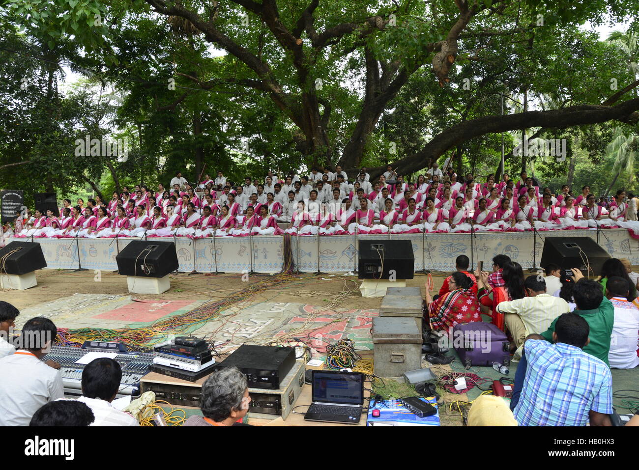Peoples listening music of artists are singing traditional bengali ...