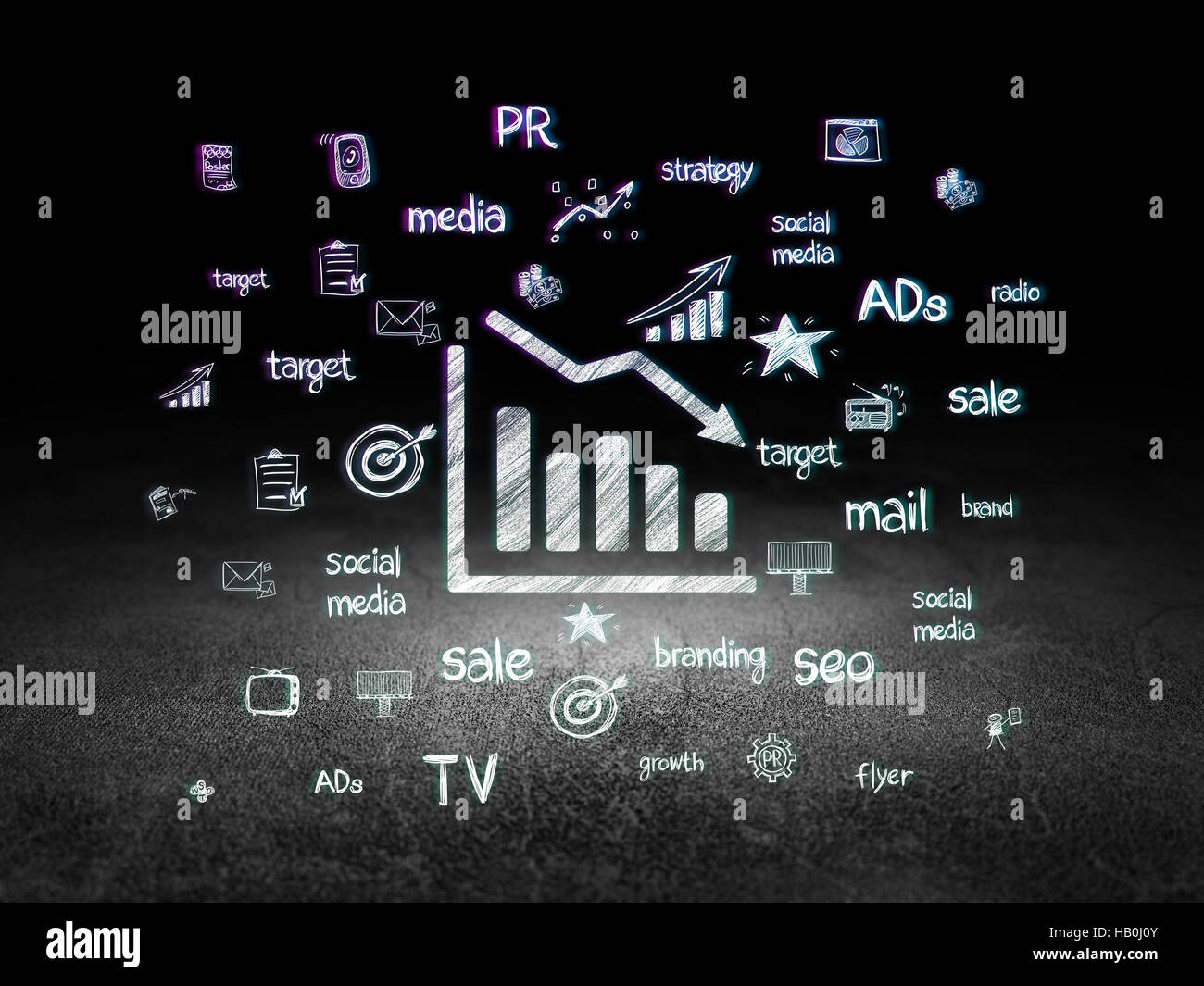 Advertising concept: Decline Graph in grunge dark room Stock Photo - Alamy