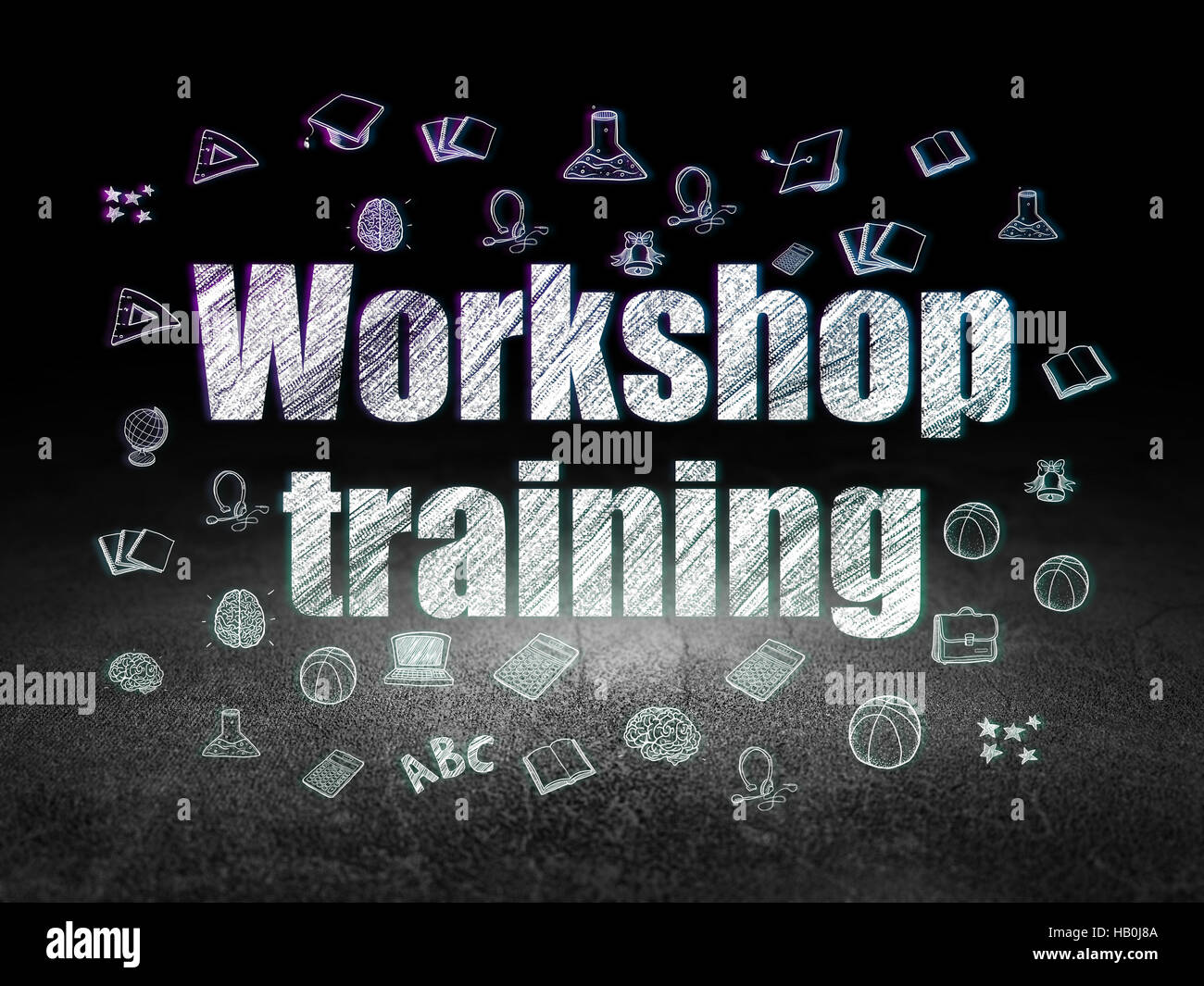 Learning concept: Workshop Training in grunge dark room Stock Photo - Alamy