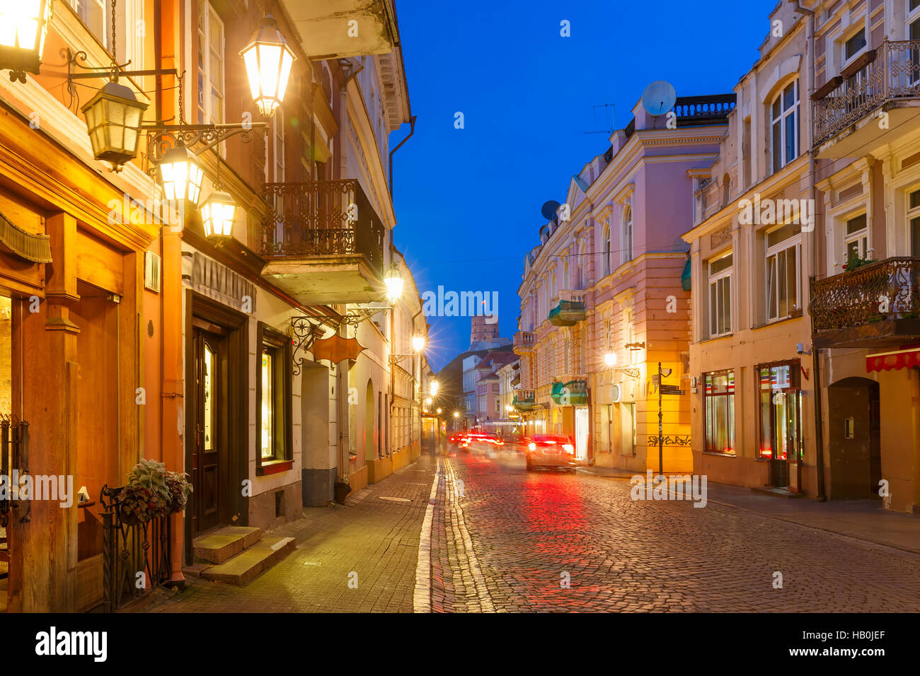 Pilies Street at night, Vilnius, Lithuania Stock Photo - Alamy