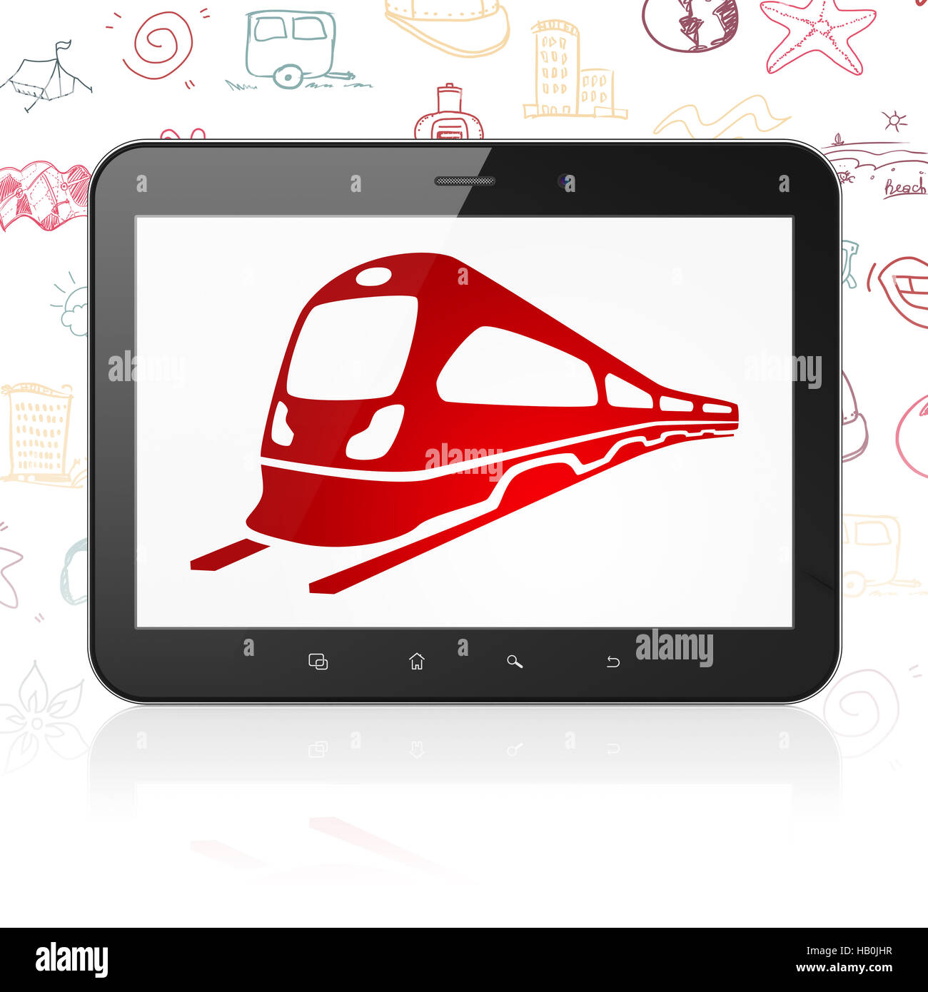 Tourism concept: Tablet Computer with Train on display Stock Photo - Alamy