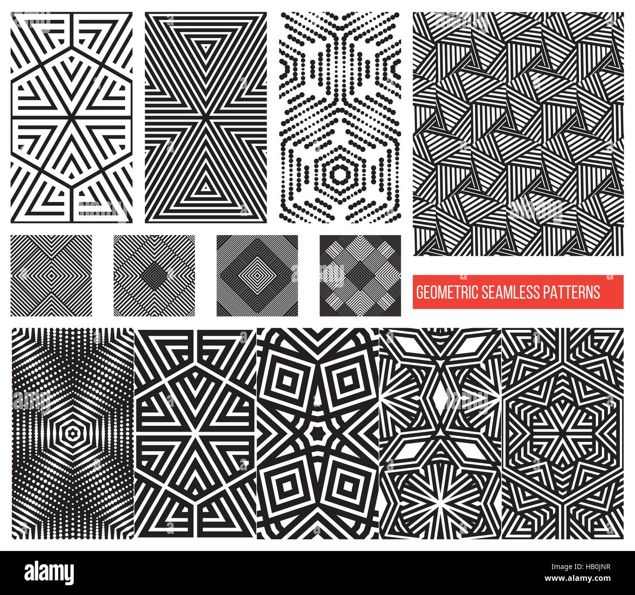 Set of Universal different geometric seamless patterns, monochro Stock ...