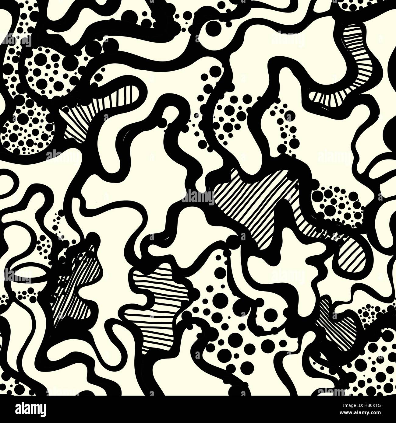 Vector hand-painted seamless pattern with puzzle, spot, doodle Stock ...