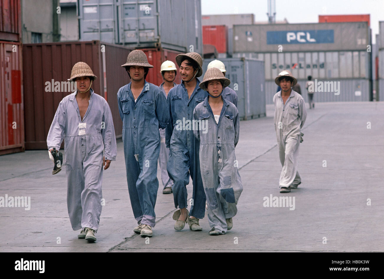 Port workers at Shanghai Container Port, Shanghai, China, 1980 Stock ...