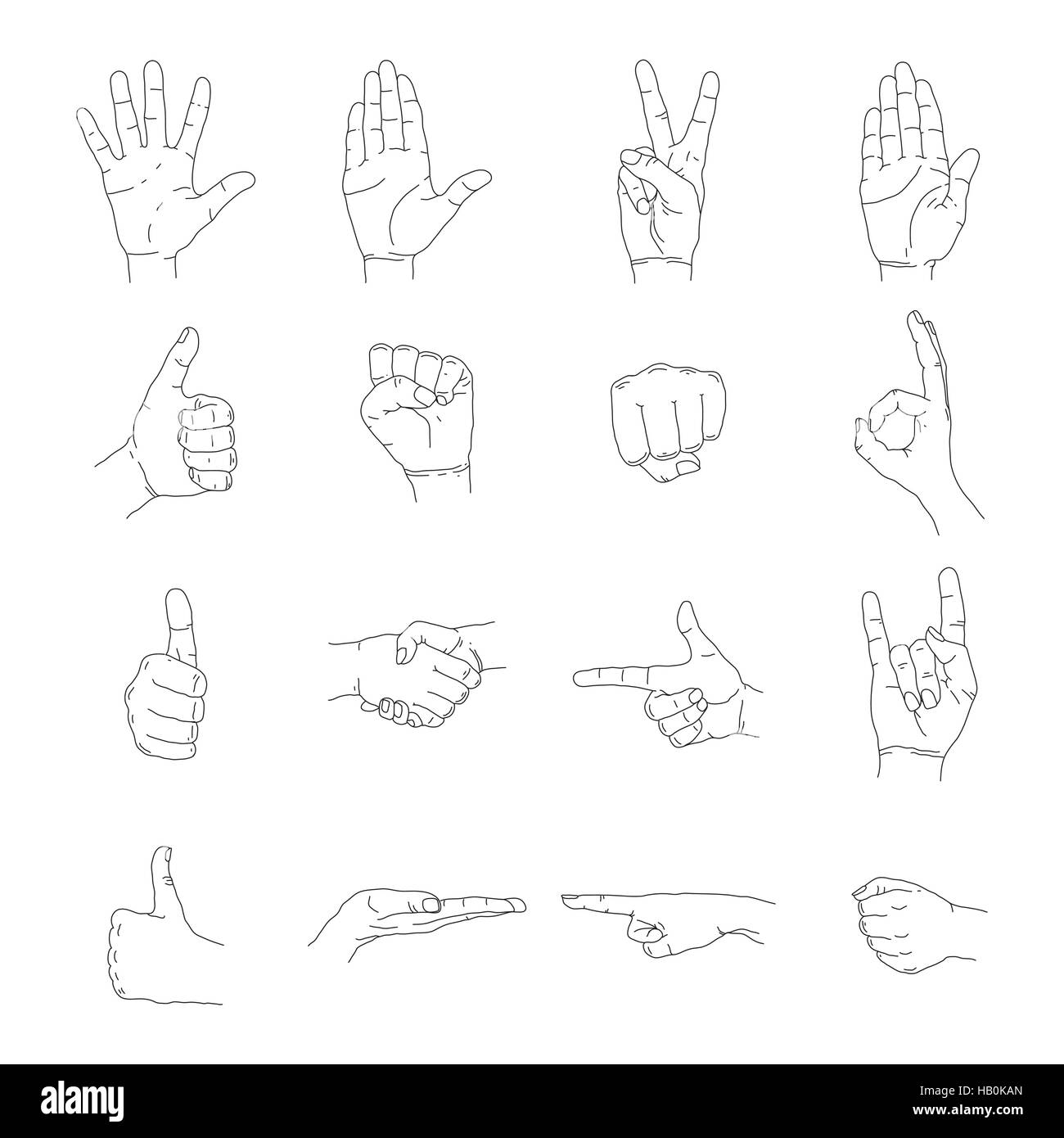 Hand icon, outline empty silhouette set, vector Stock Vector Image ...