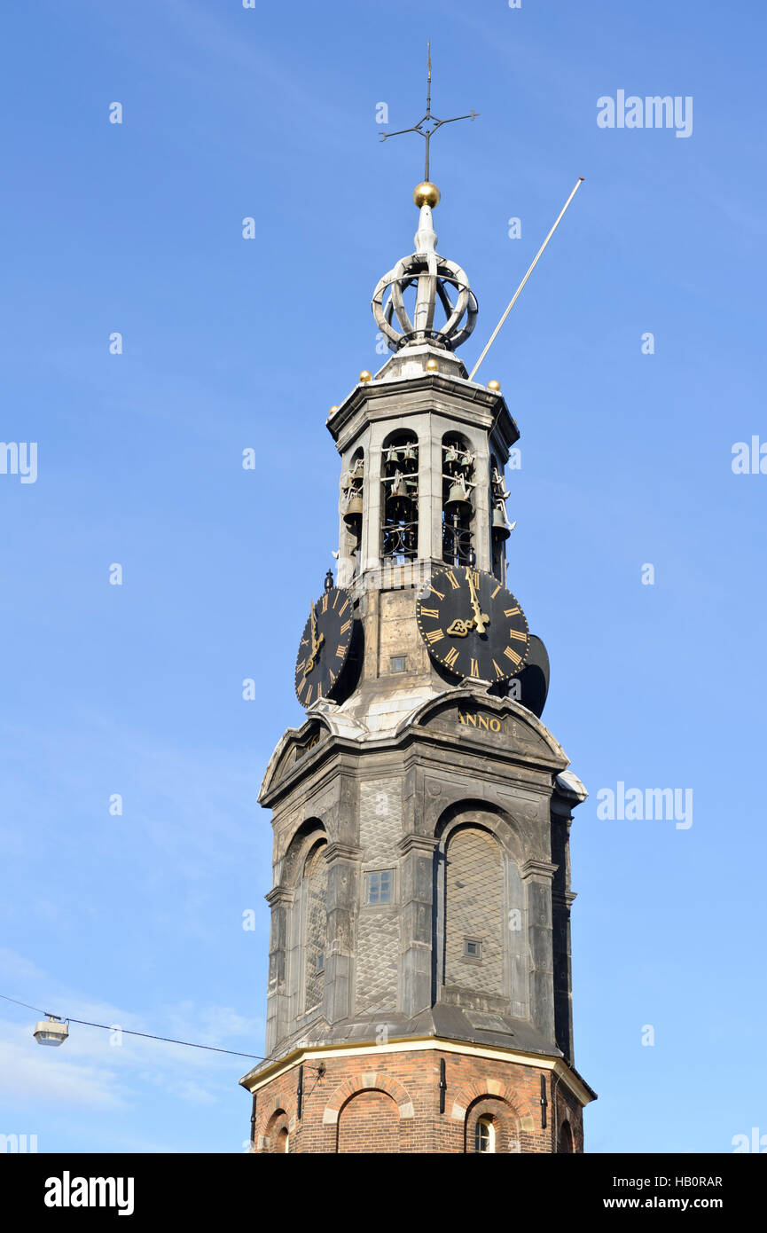 The Munttoren Clock Tower in Amsterdam, Holland, Netherlands Stock ...