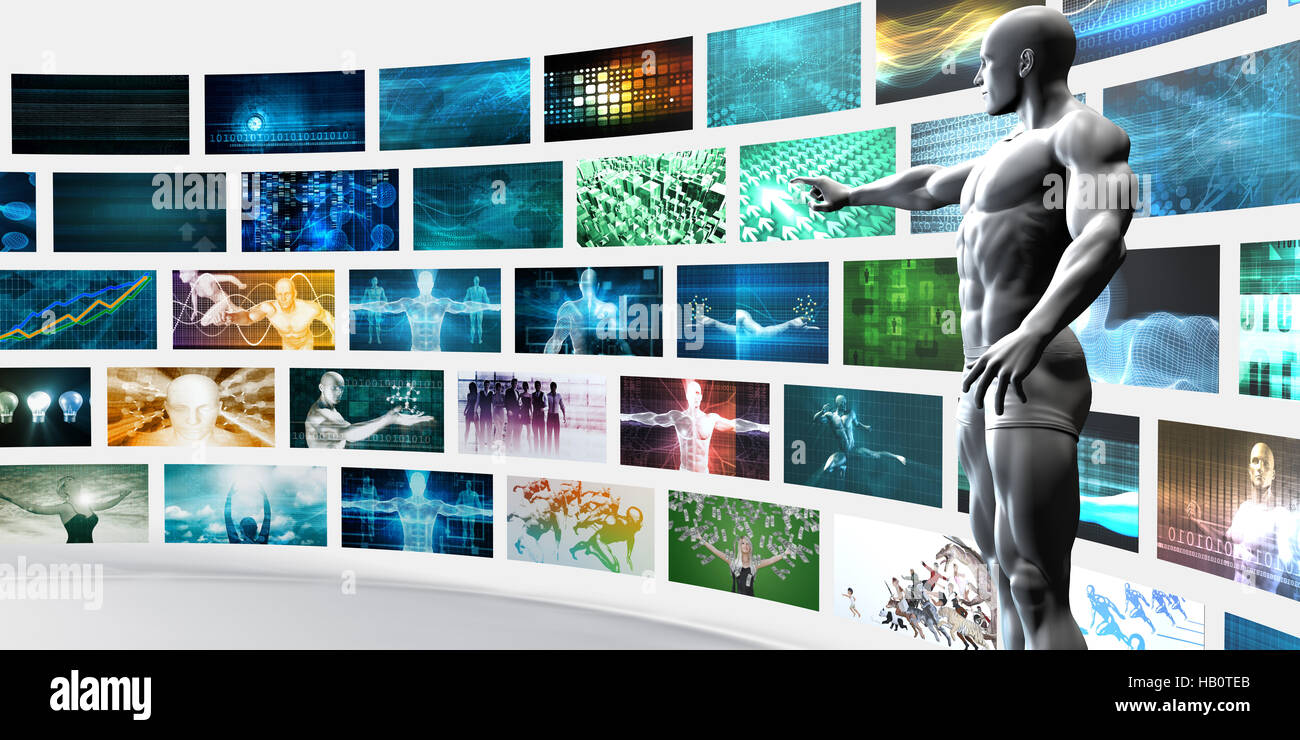 Video Wall on White Background with Man Changing Channels Stock Photo ...