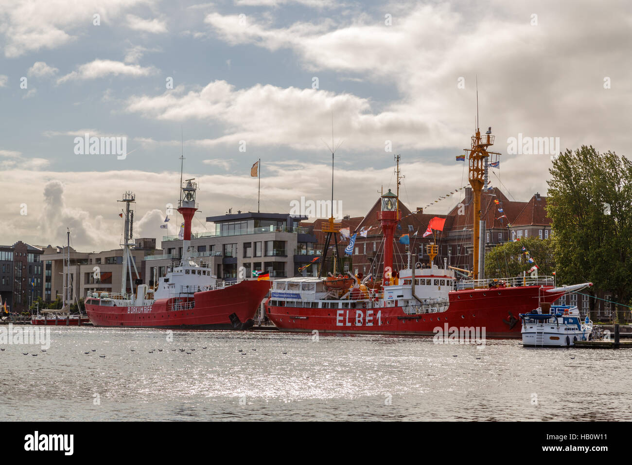 Lightship Borkum Riff and Elbe 1 in the Old inland Stock Photo - Alamy