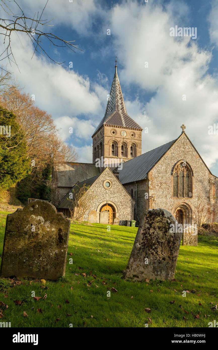 Autumn at All Saints church in East Meon, Hampshire, England Stock ...
