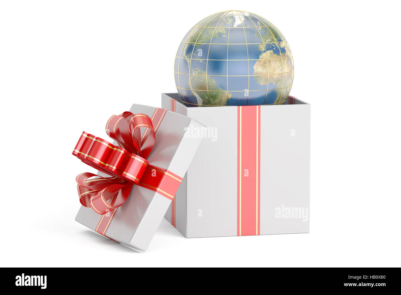 Open gift box with globe, 3D rendering Stock Photo - Alamy