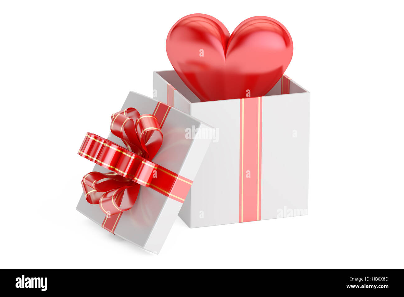 Valentine's Day concept. Gift box with red heart, 3D rendering isolated ...