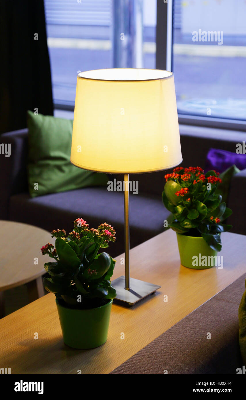 table lamp with lampshade in the lobby Stock Photo - Alamy