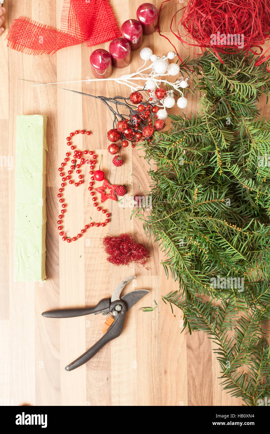 Handmade production of Christmas wreaths using weld gun (Shallow DOF ...
