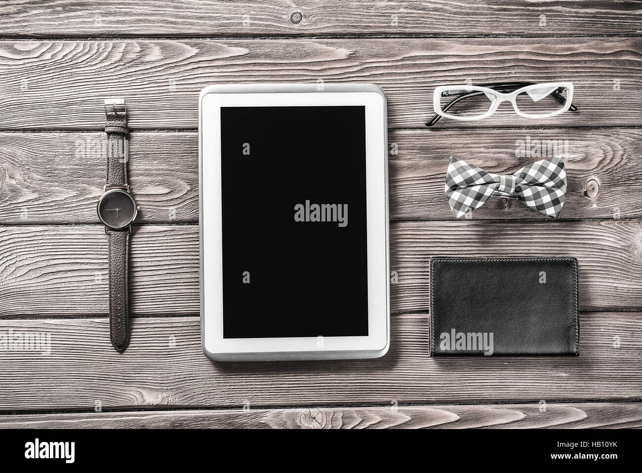 Hipster set on wooden table Stock Photo - Alamy