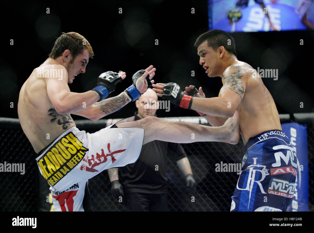 UFC fighter Dan Lauzon, left, fights Efrain Escudero at UFC 114 on May ...
