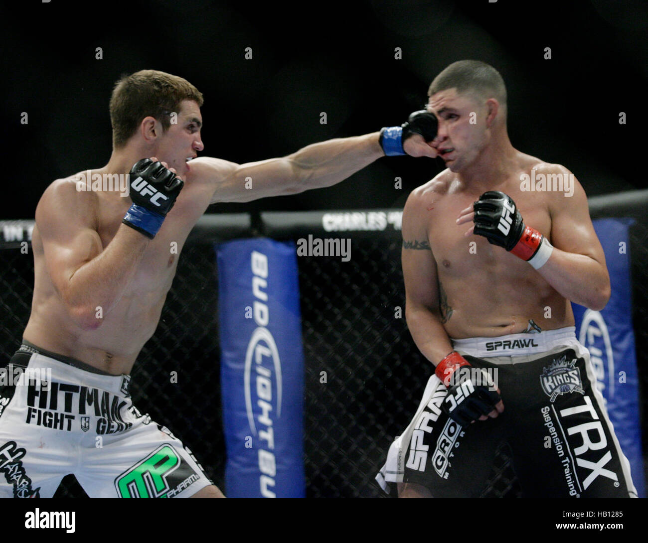 UFC fighter John Hathaway, left, fights Diego Sanchez at UFC 114 on May ...