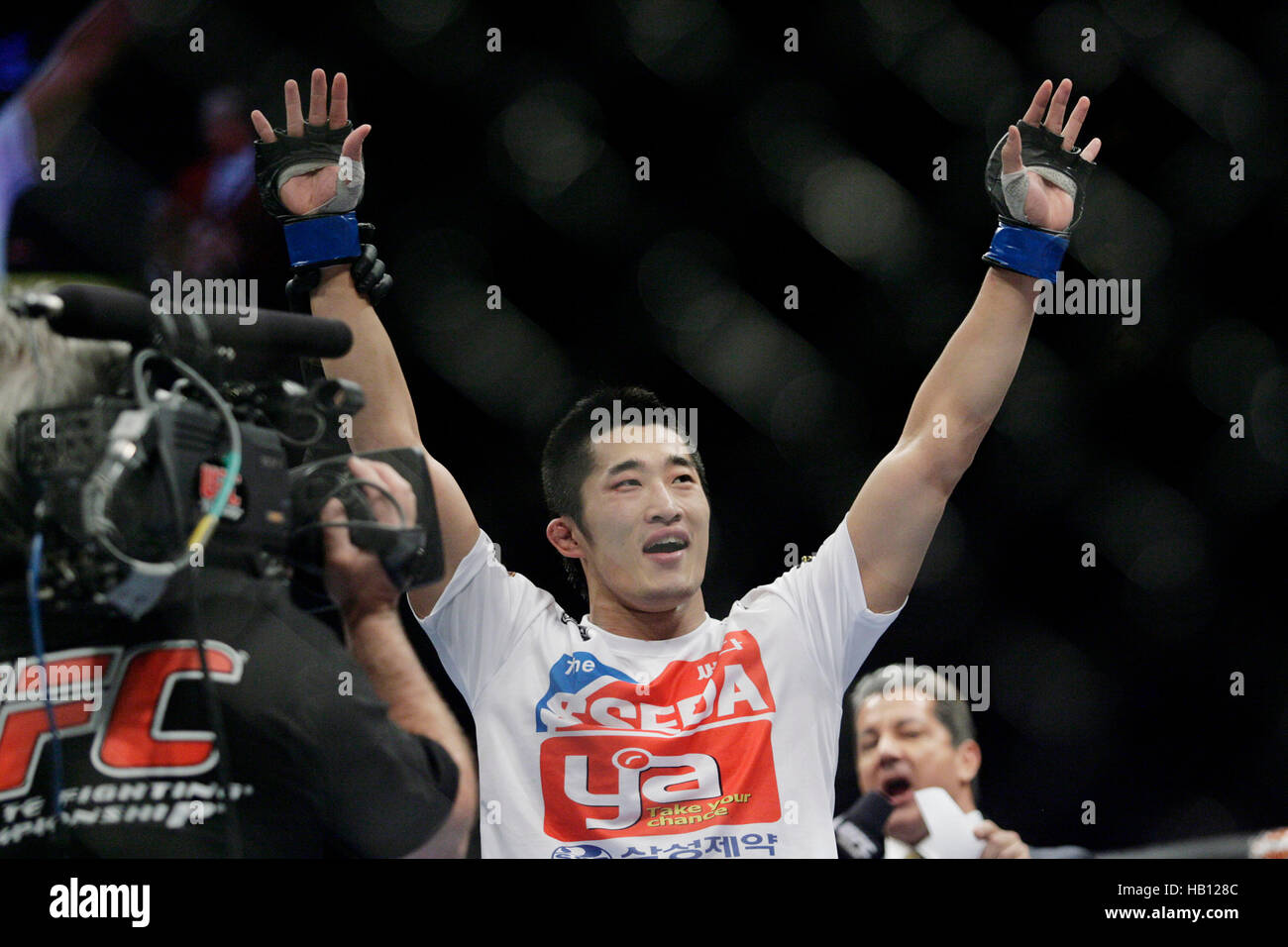 UFC fighter Dong Hyun Kim celebrates his victory over Amir Sadollah at ...