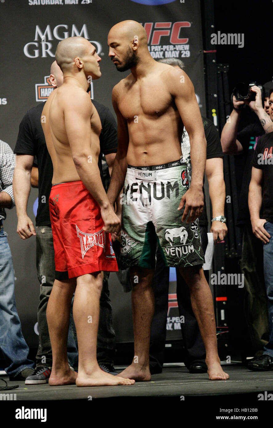 UFC fighter Luiz Cane, left, and Cyrille Diabate during the weigh in ...