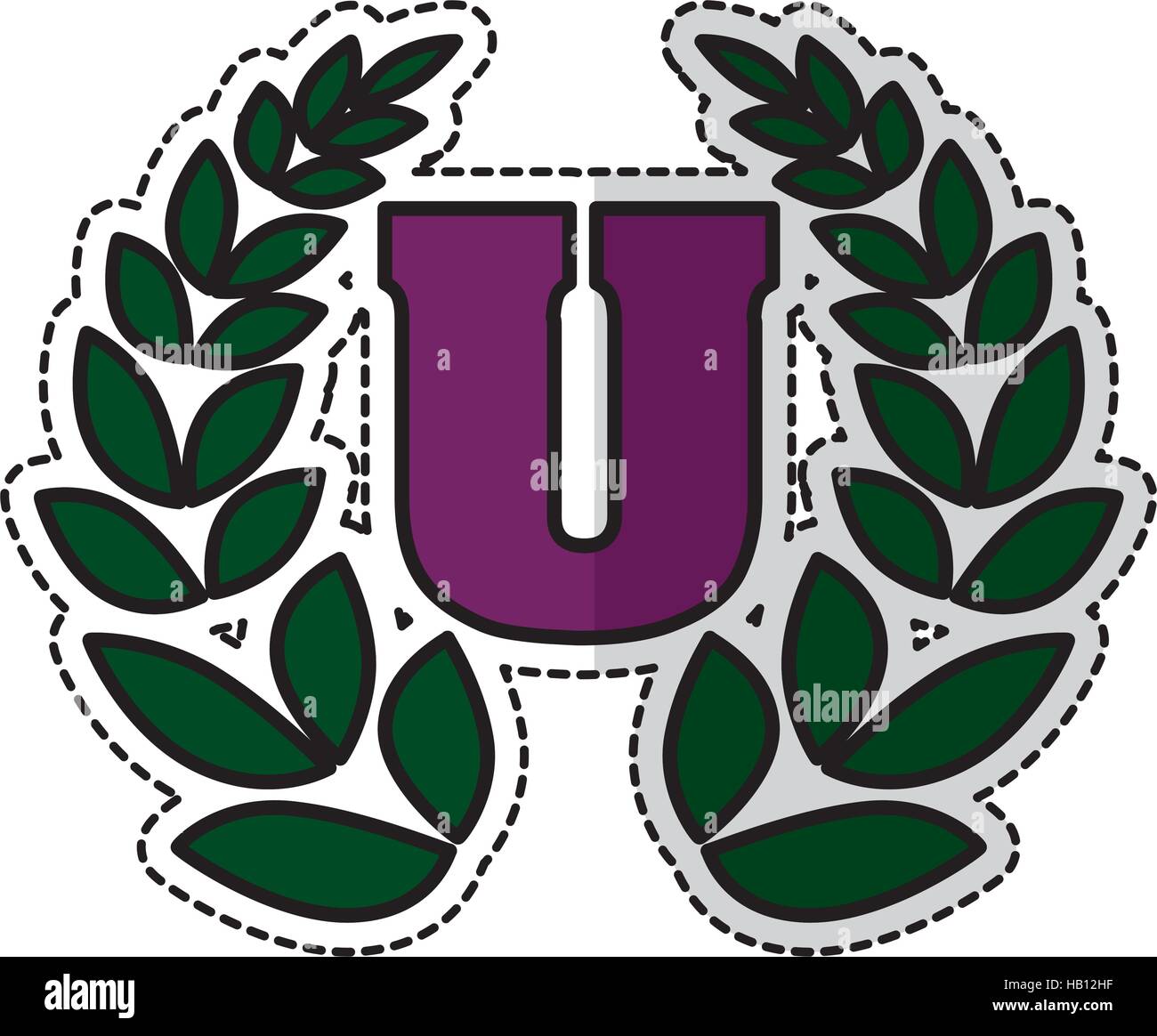 University icon with decorative wreath of leaves over white background ...