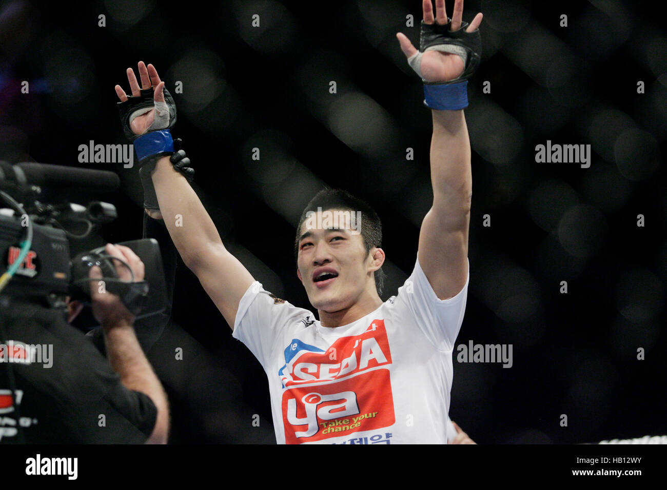 UFC fighter Dong Hyun Kim celebrates his victory over Amir Sadollah at ...