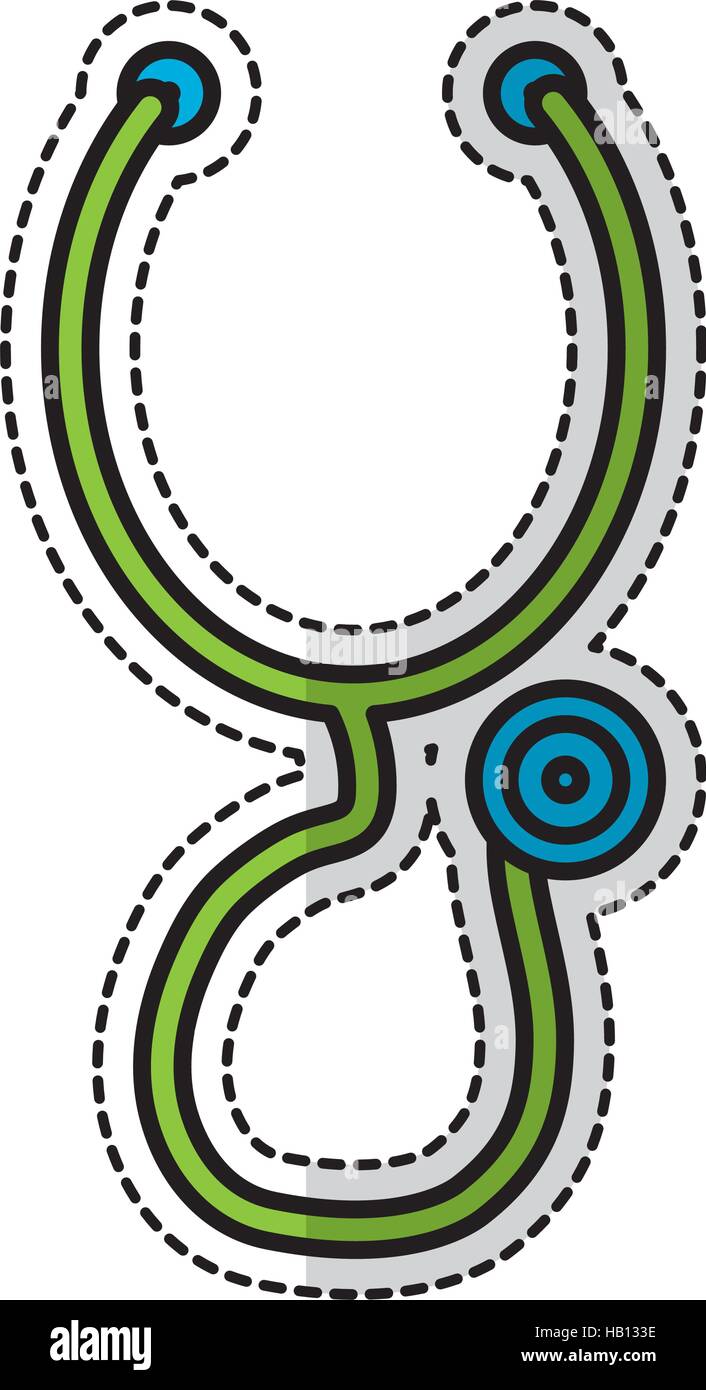 stethoscope medical tool sticker icon over white background. vector ...