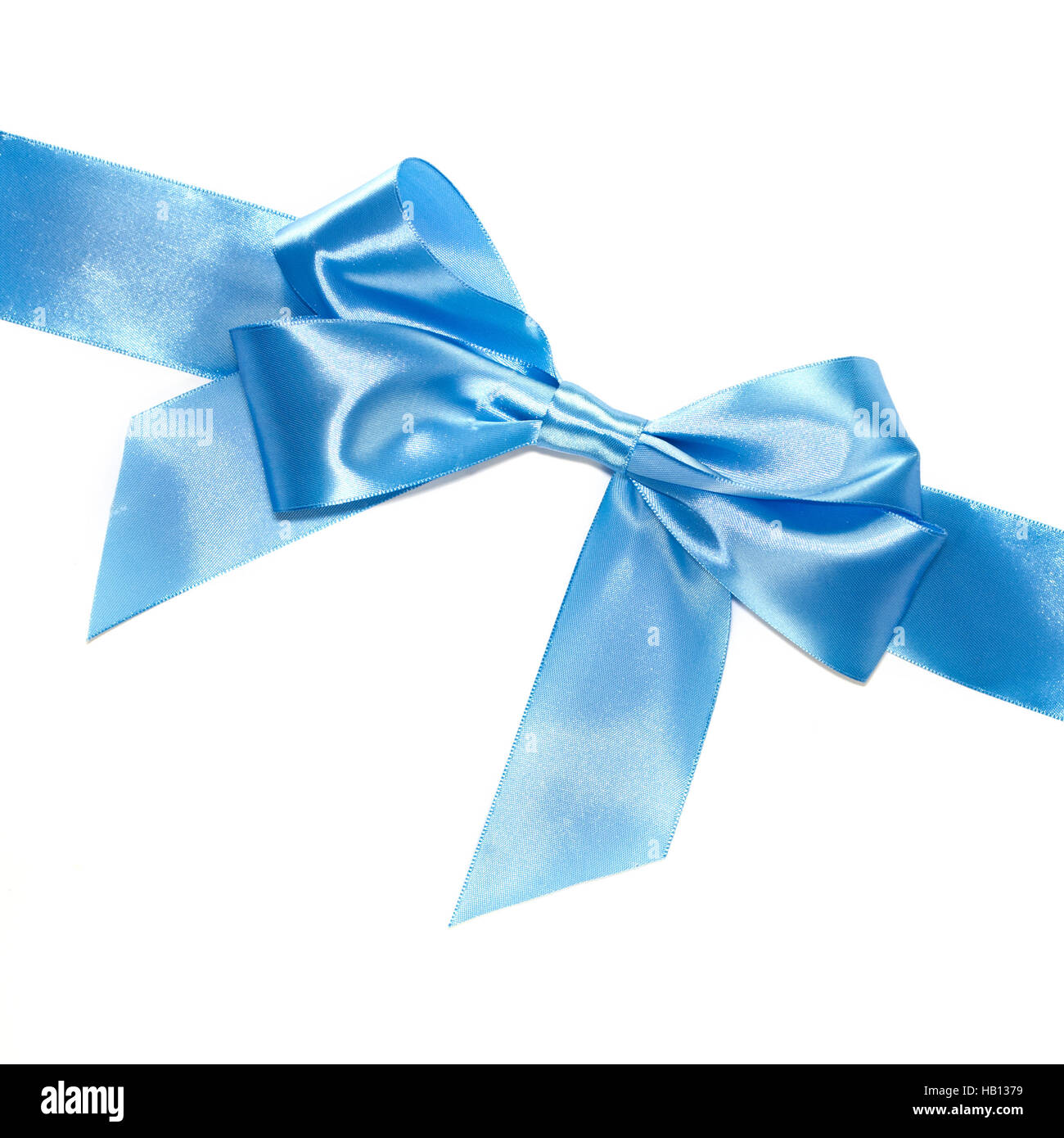 Blue gift bow with diagonal ribbon isolated on the white background ...