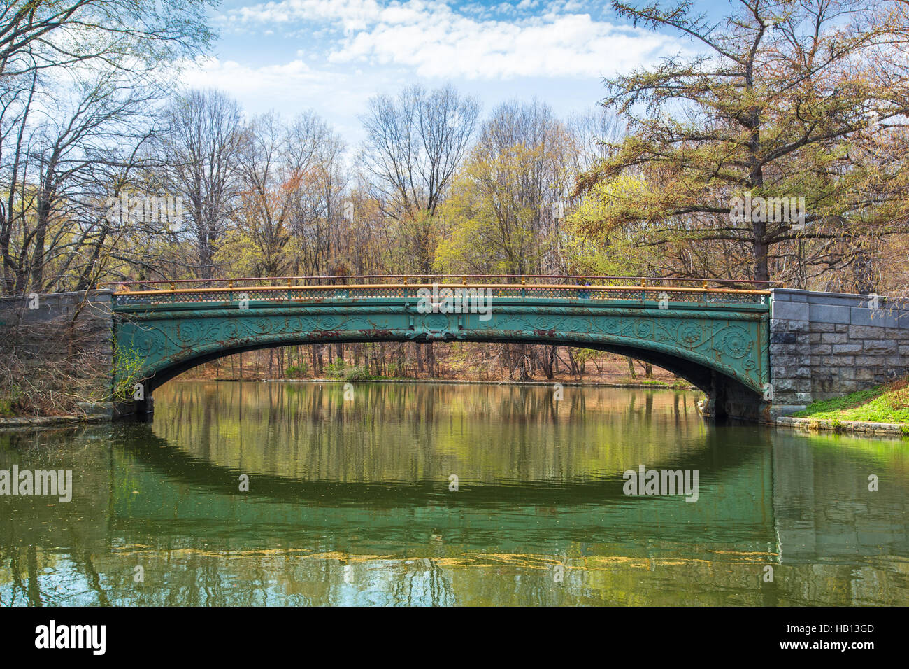 View of footbridge and lake at beautiful Prospect Park in Brooklyn, New ...