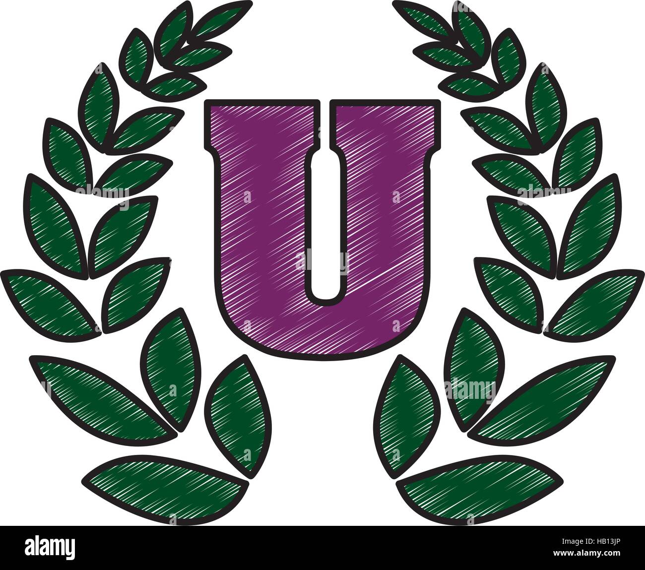 University icon with decorative wreath of leaves over white background ...