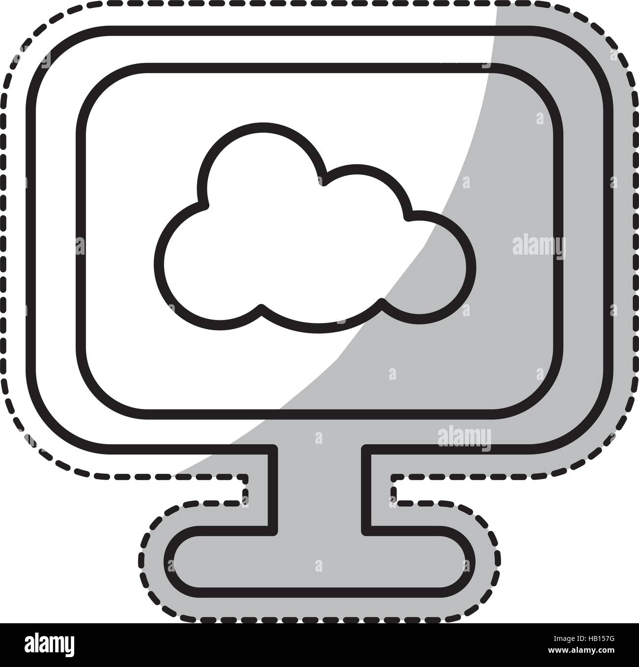 silhouette of monitor computer with cloud storage icon on screen over ...