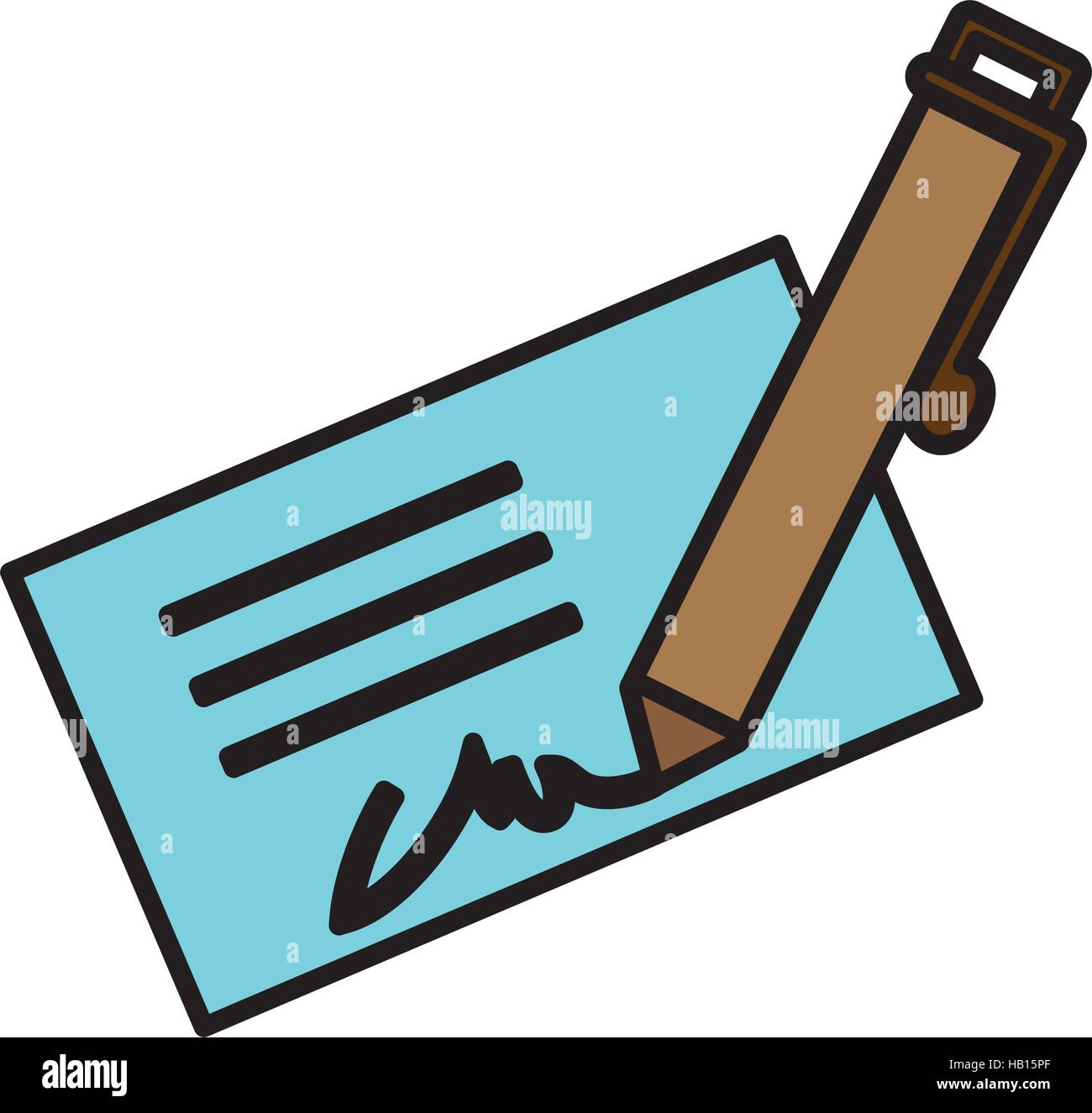money check with pen over white background. vector illustration Stock ...