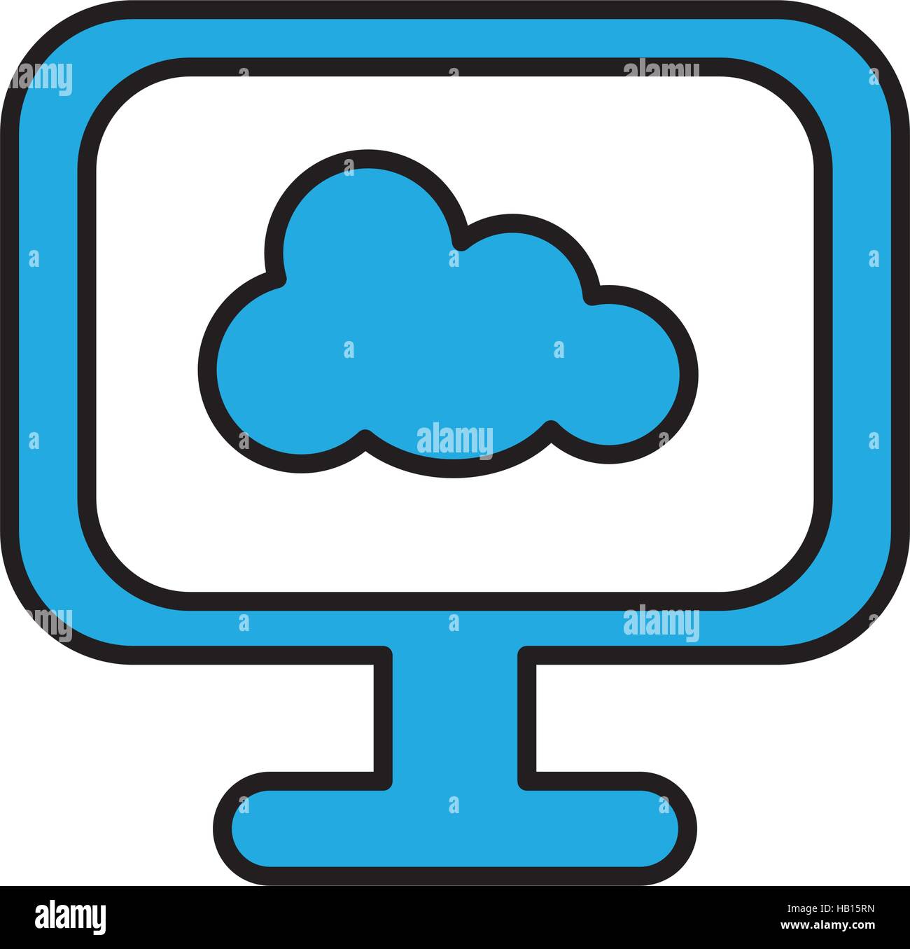 monitor computer with cloud storage icon on screen over white ...