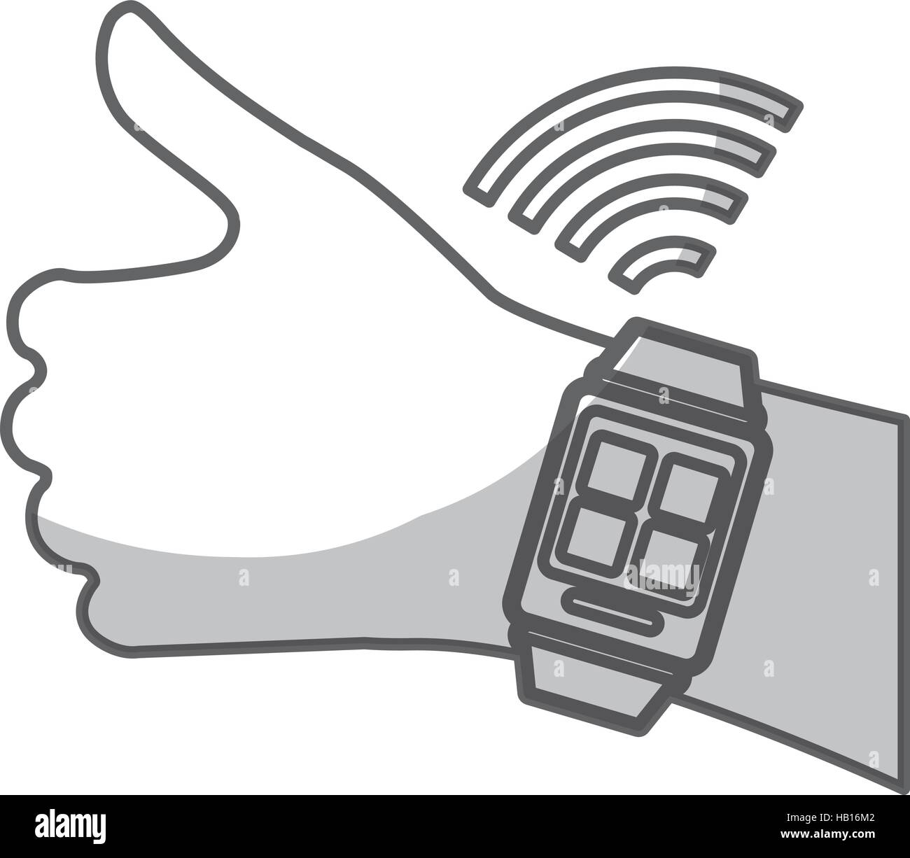 hand with smart watch icon over white background. wearable technology ...