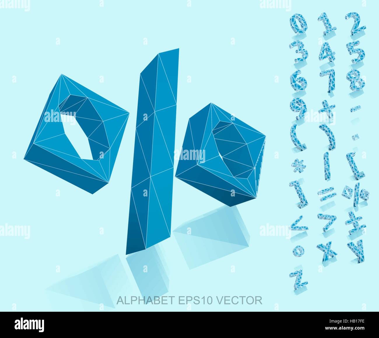Set of Blue 3D polygonal Numbers And Mathematical Symbols with ...