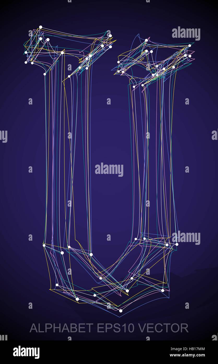 Abstract illustration of a Multicolor sketched uppercase letter U with ...