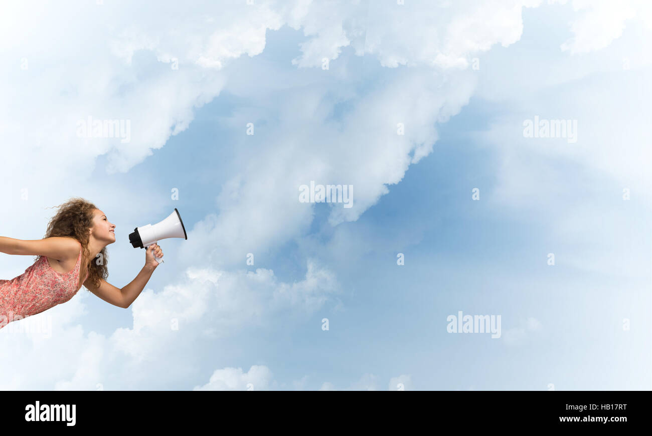 Girl making announcement Stock Photo - Alamy