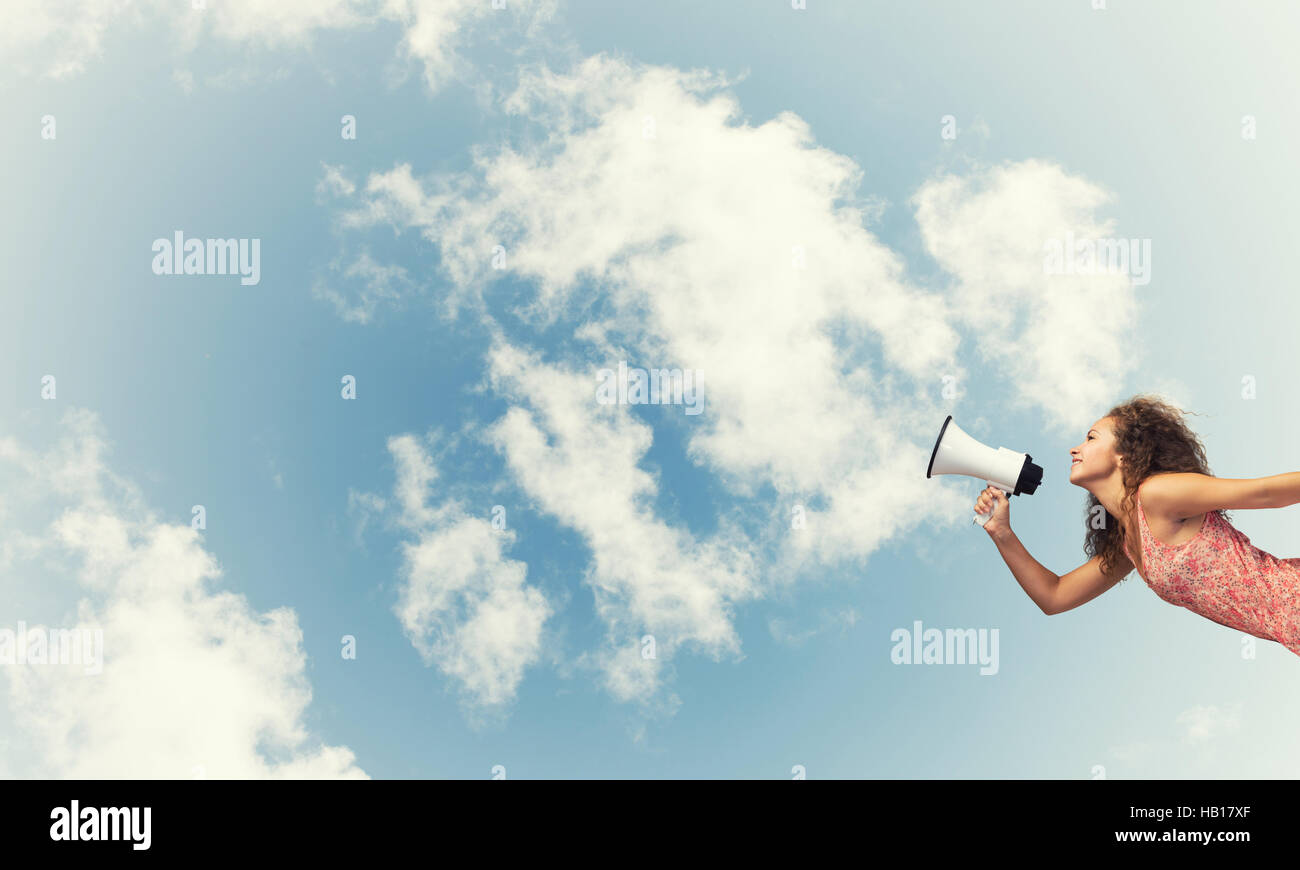 Girl making announcement Stock Photo - Alamy