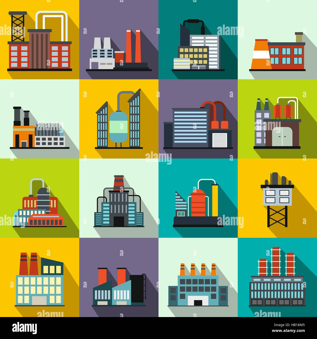 Industrial building factory flat icons Stock Vector Image & Art - Alamy