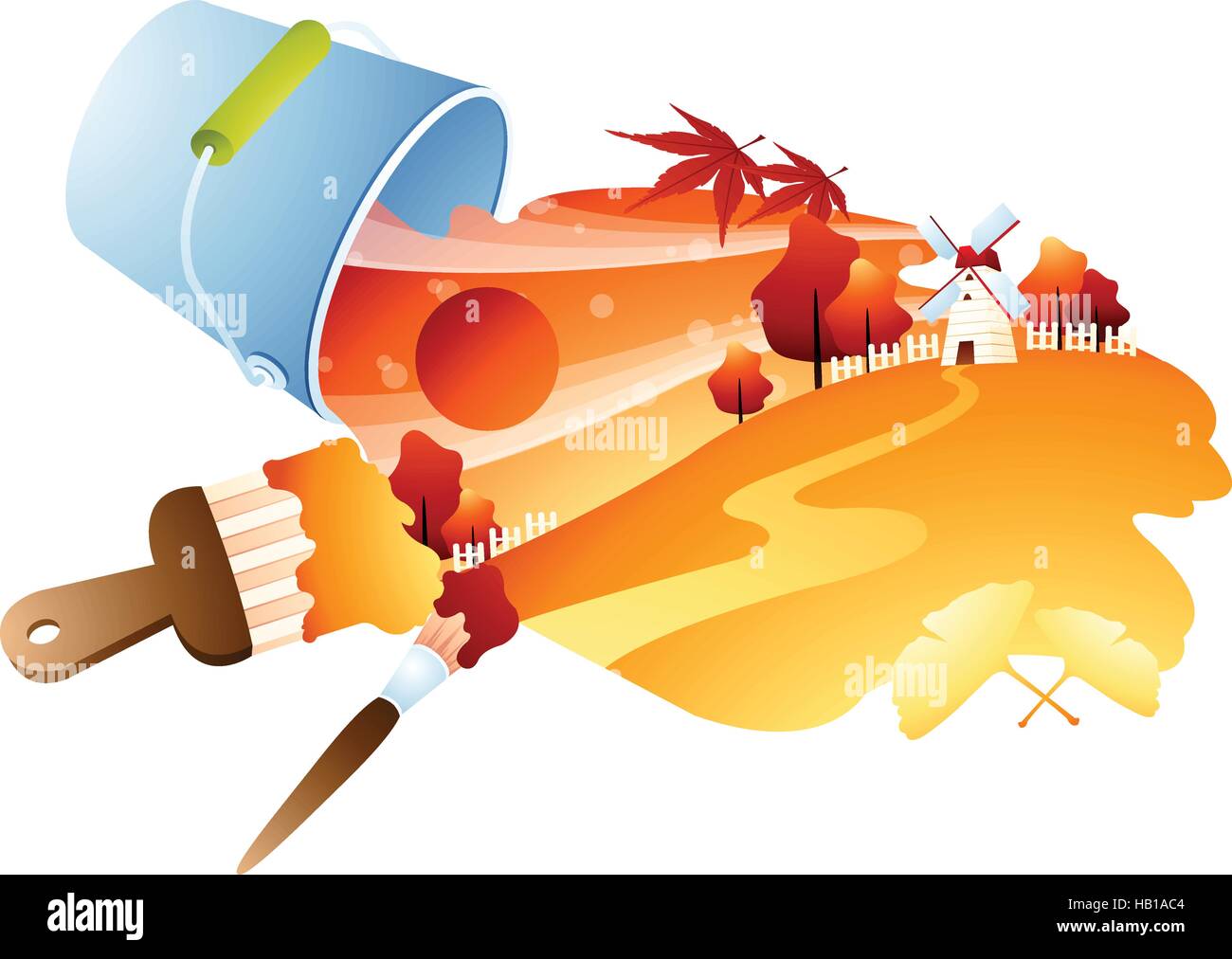 Autumn oil painting Stock Vector Images - Alamy