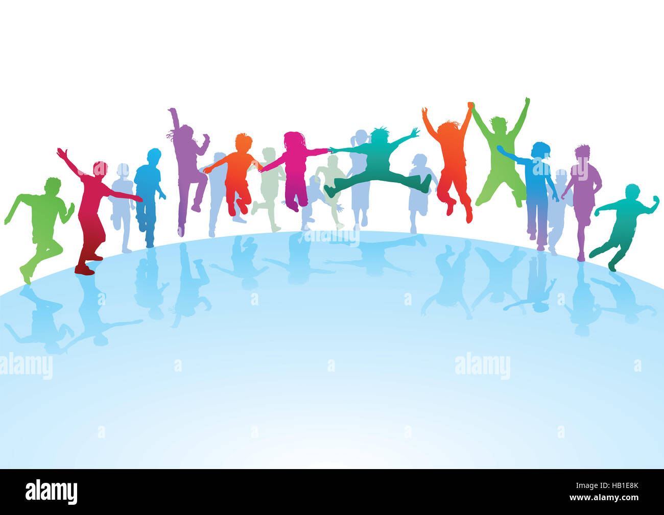 Colored children jump and run Stock Photo - Alamy