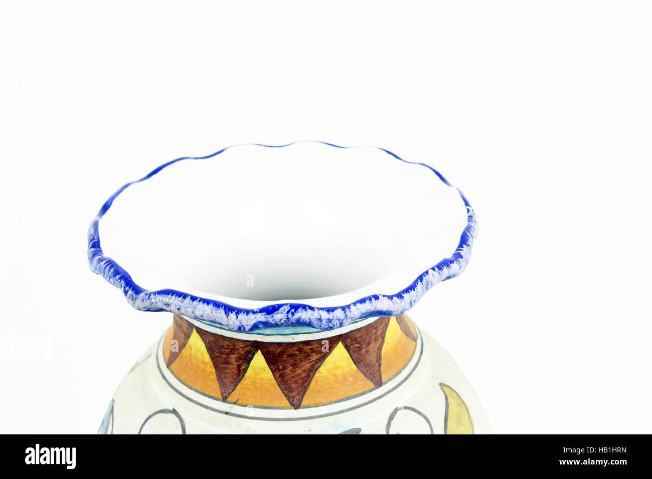 Detail view from the top of the ceramic clay pitcher, Made in Italy ...