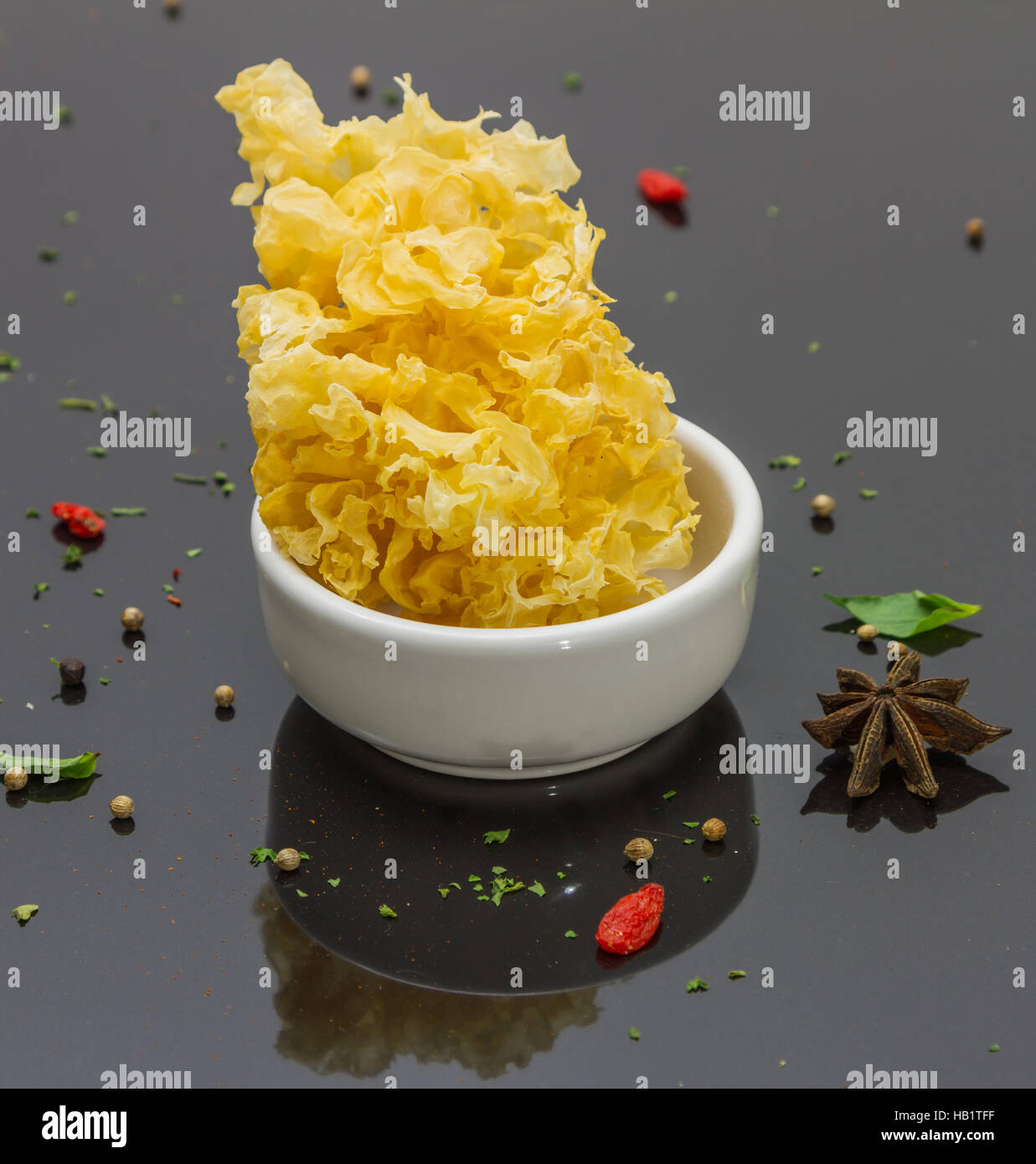 Dried snow mushroom Stock Photo - Alamy