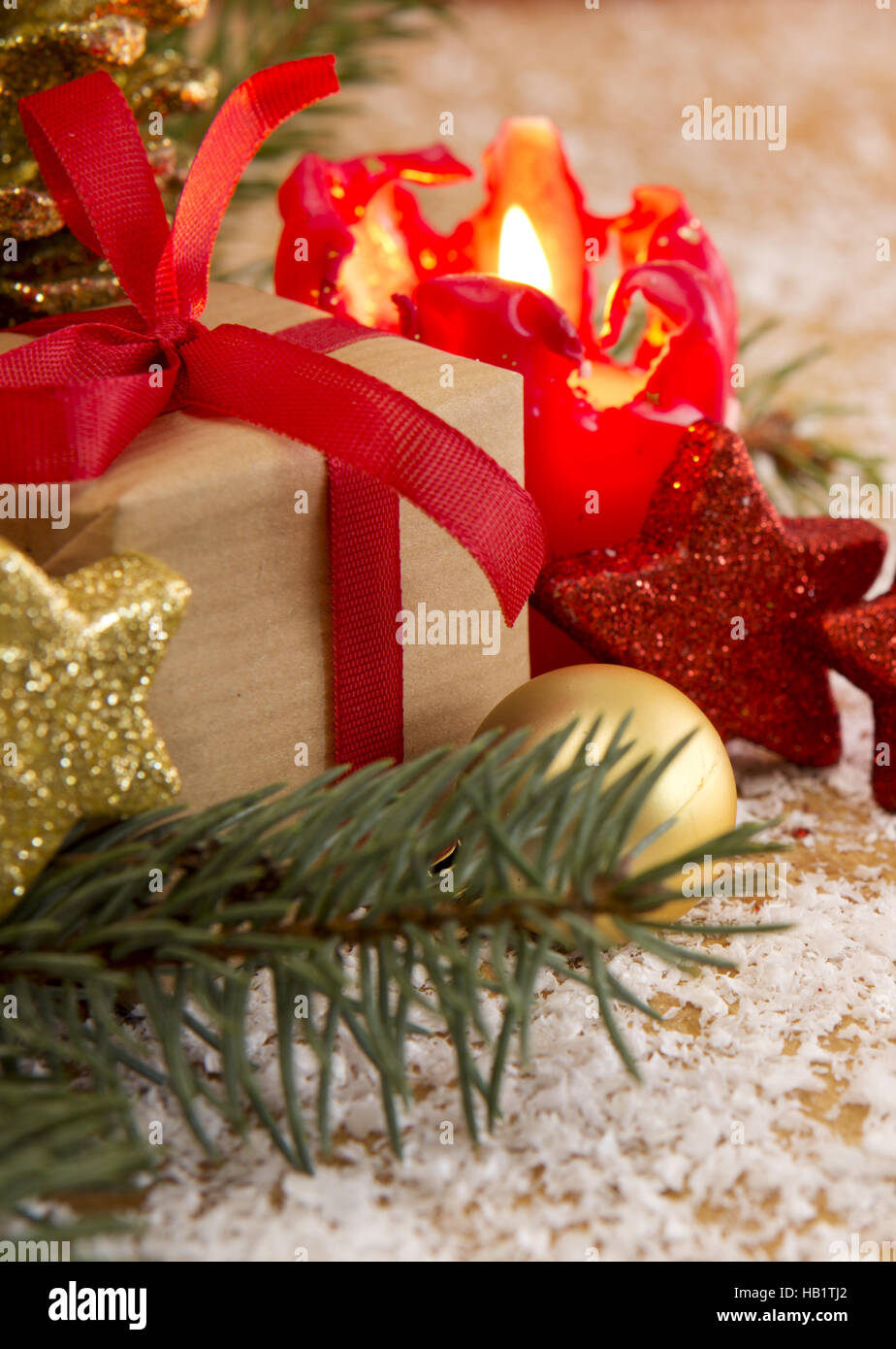 Christmas card.Advent candle and decoratipon Stock Photo - Alamy