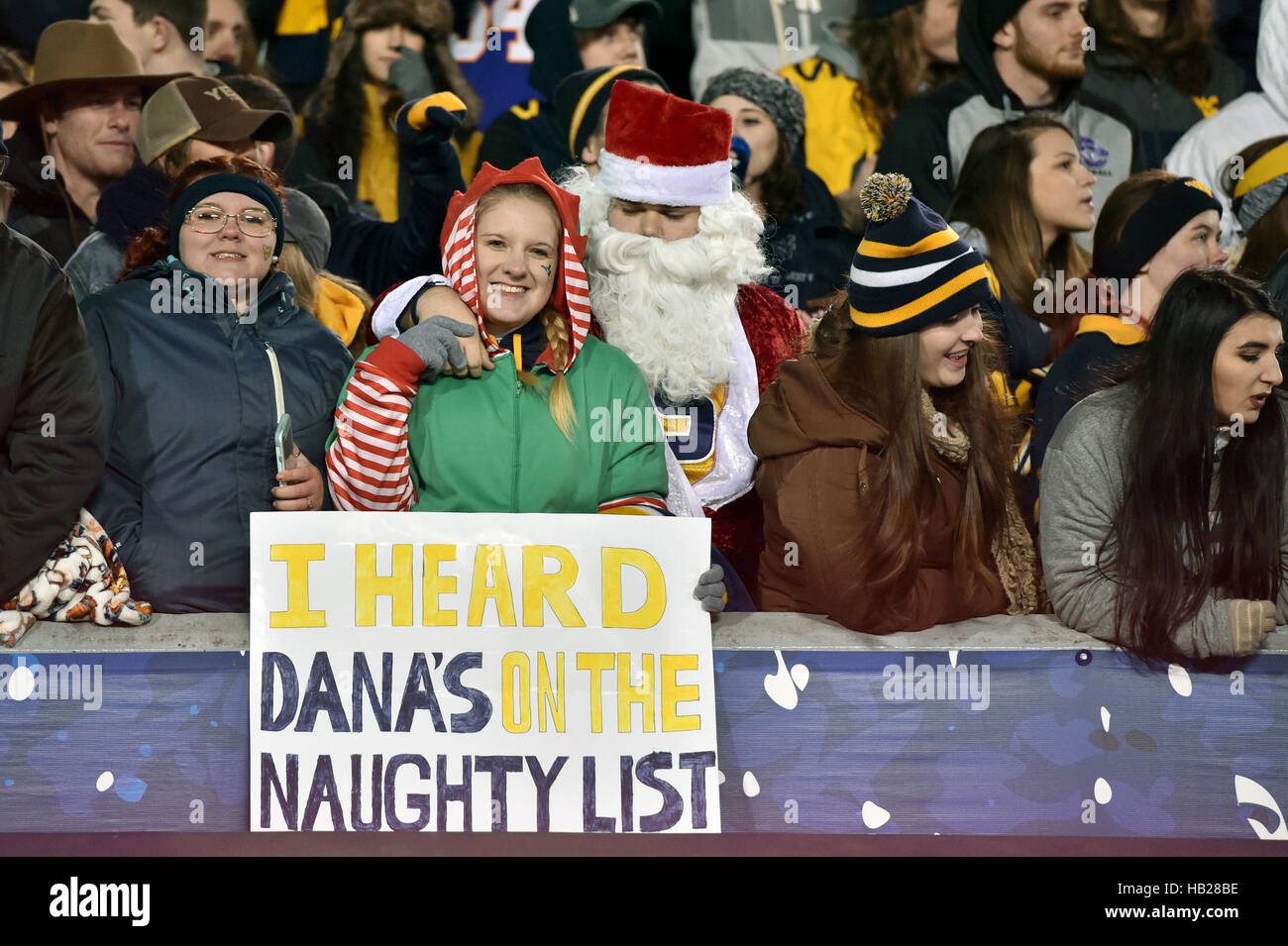 Morgantown, West Virginia, USA. 3rd Dec, 2016. WVU fans, one dressed as ...