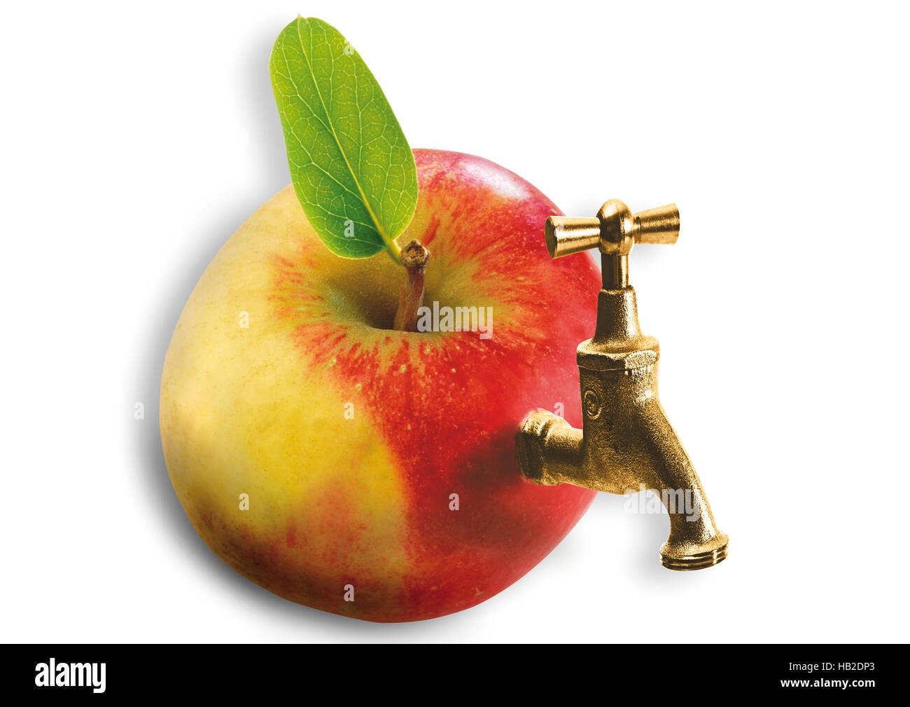 Apple with water tap Stock Photo - Alamy