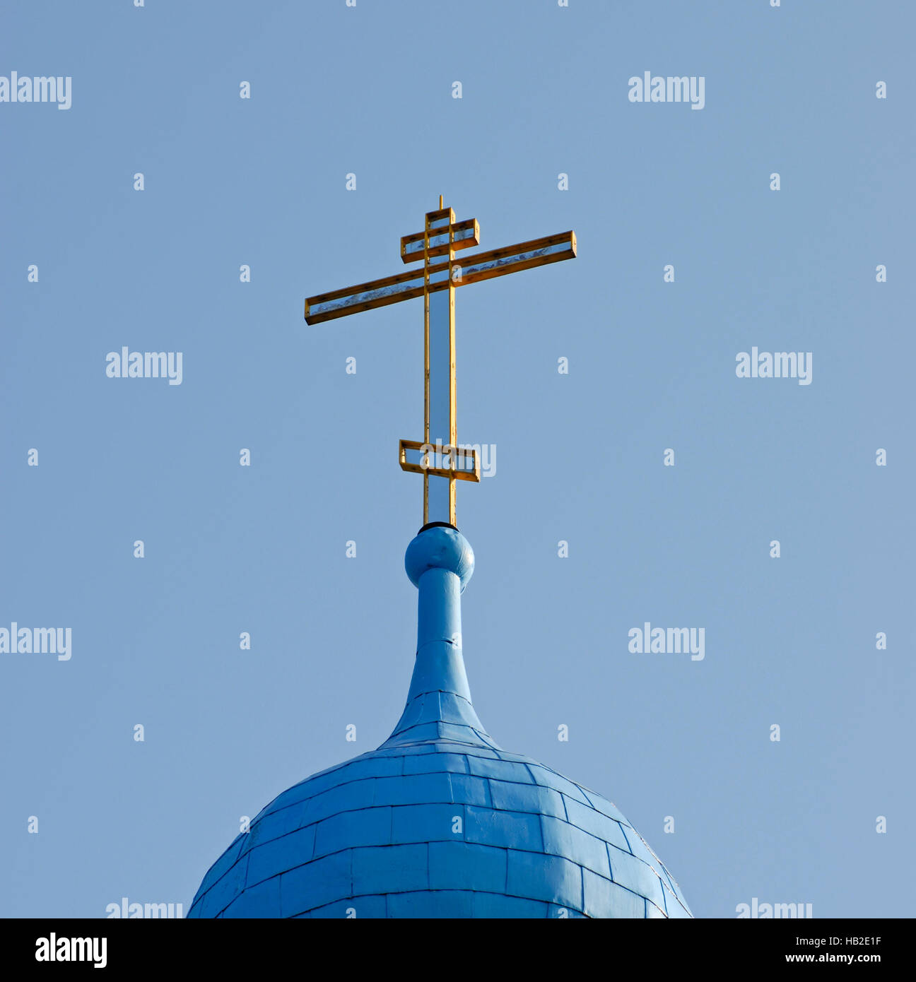 Church-tower with cross of the Orthodox temple of St. Ludmila in Rimice ...