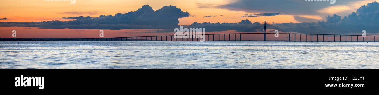 Sunset and Manaus Iranduba Bridge over the Amazon, Brazil Stock Photo ...