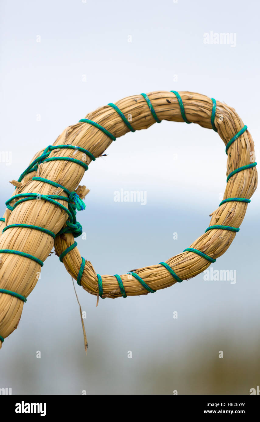 Details of reed boat around Lake Titicaca in Copacabana - Bolivia ...