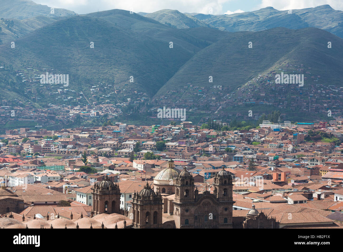 Aerial view of the city of Cusco and the Plaza de Armas, Peru Stock ...